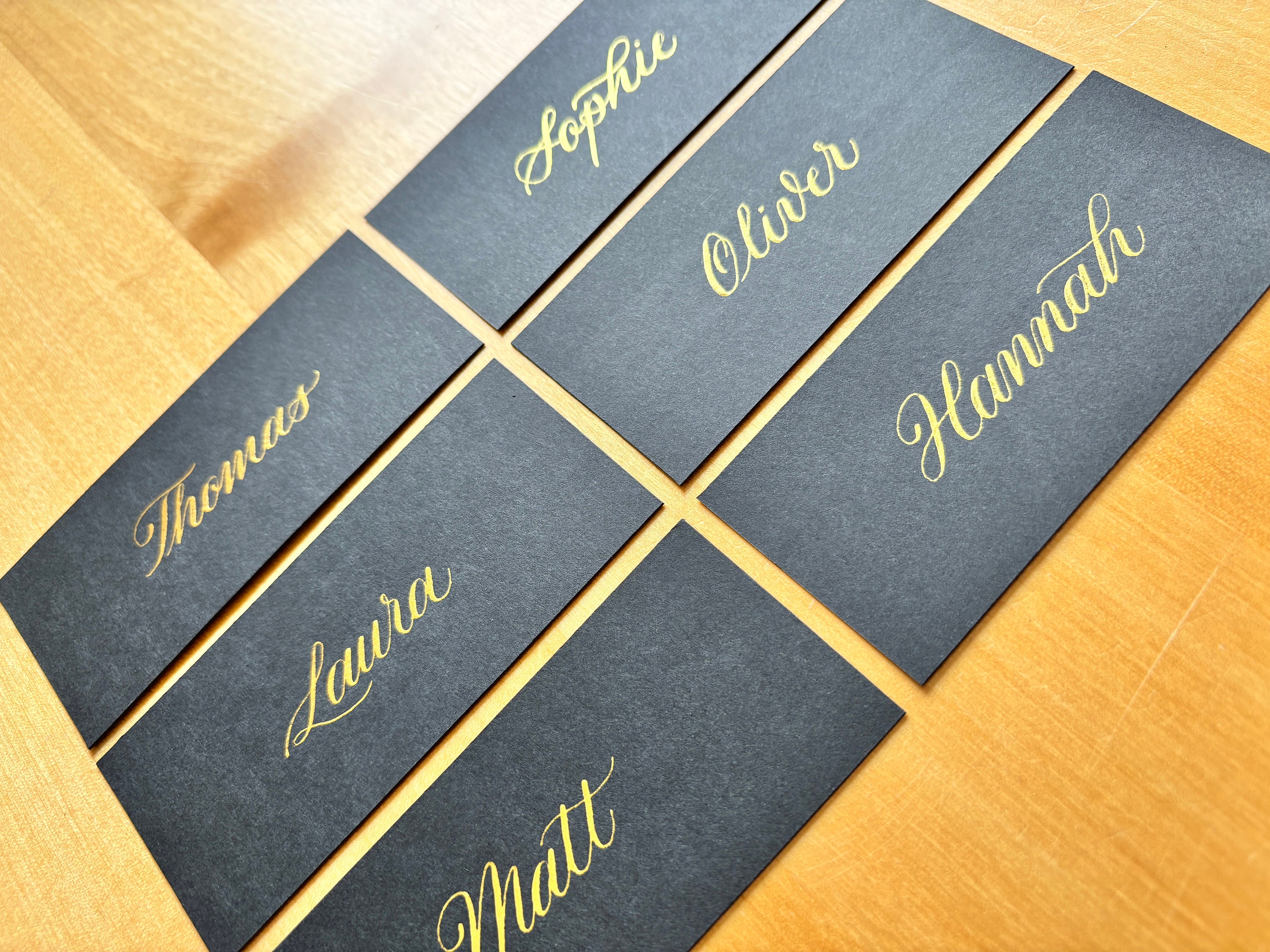 Custom Calligraphy Black Place Cards, Handwritten Calligraphy Names ...