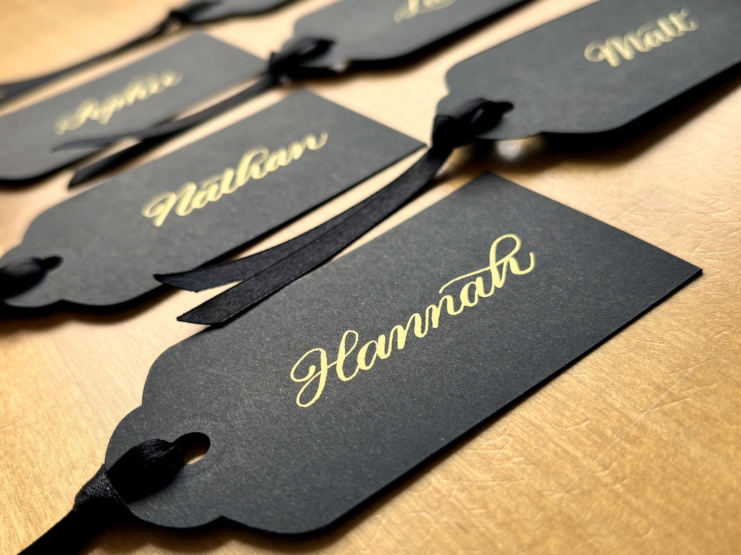 Personalised Black Gift Tags, Handwritten Calligraphy Tag, Birthday ...