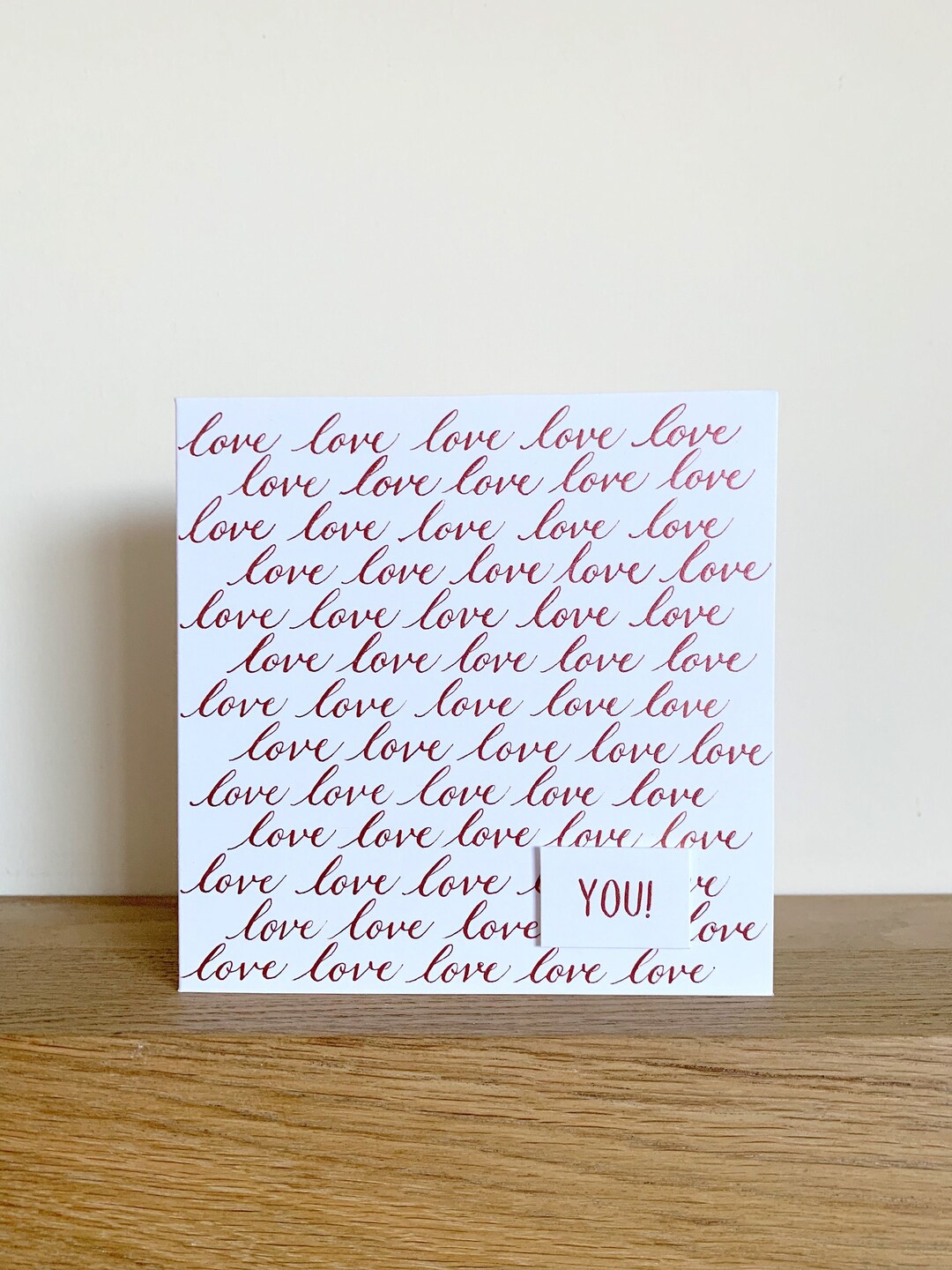 Handmade 'love You' Card, Handwritten Calligraphy, Red Metallic Ink ...