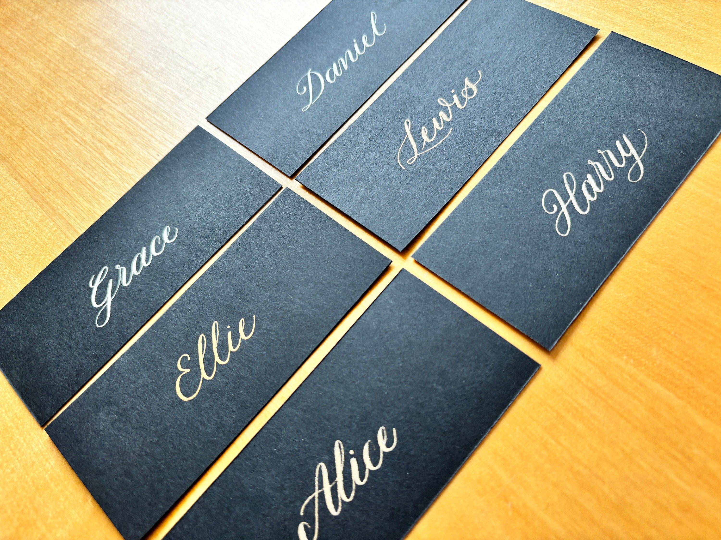 Custom Calligraphy Black Place Cards, Handwritten Calligraphy Names ...