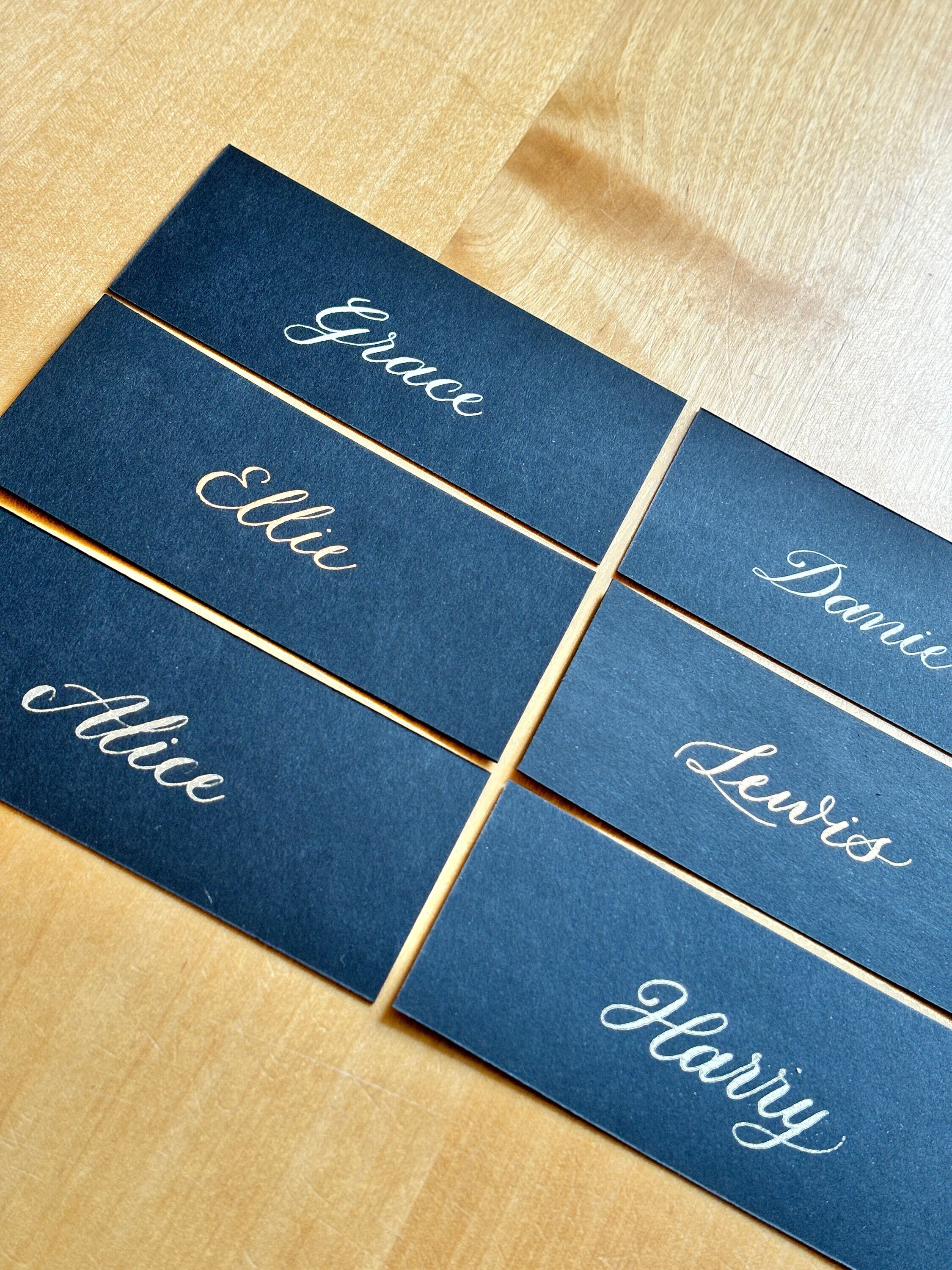 Custom Calligraphy Black Place Cards, Handwritten Calligraphy Names ...