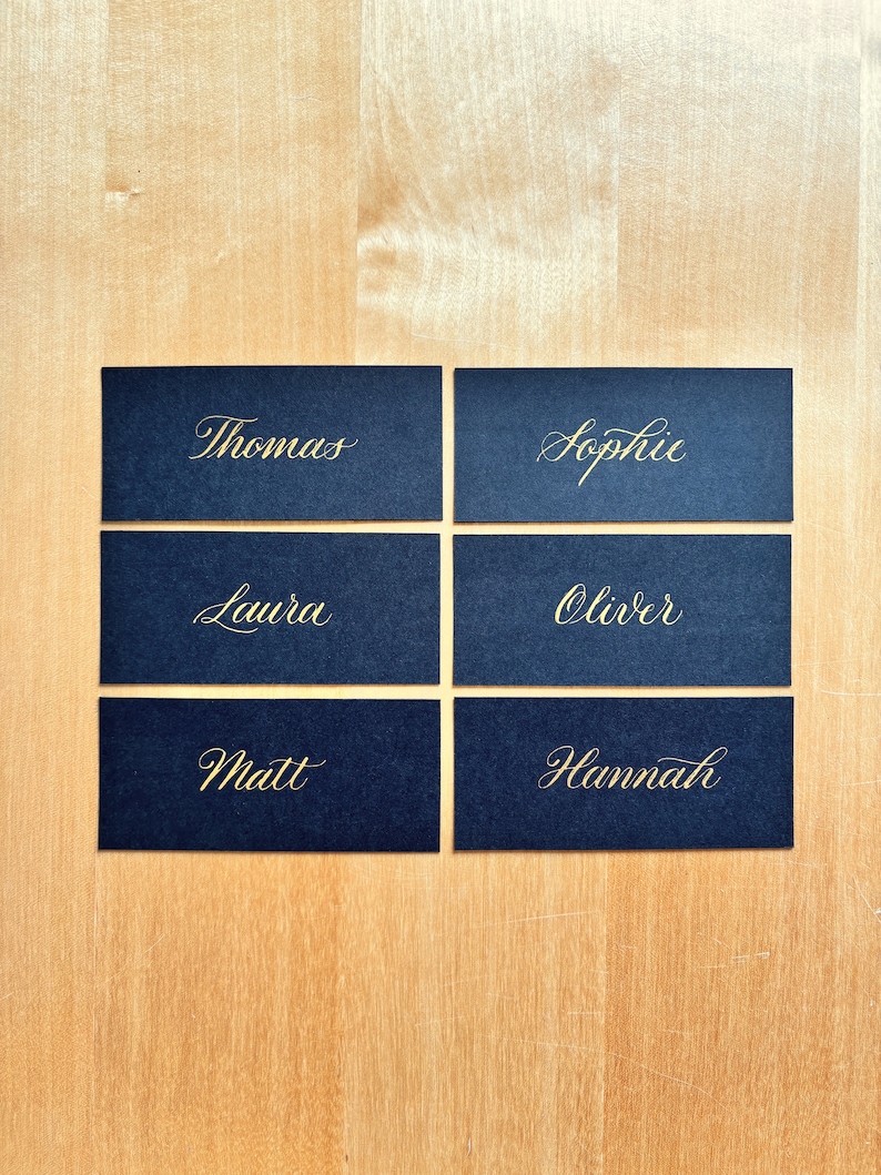 Custom Calligraphy Black Place Cards, Handwritten Calligraphy Names ...