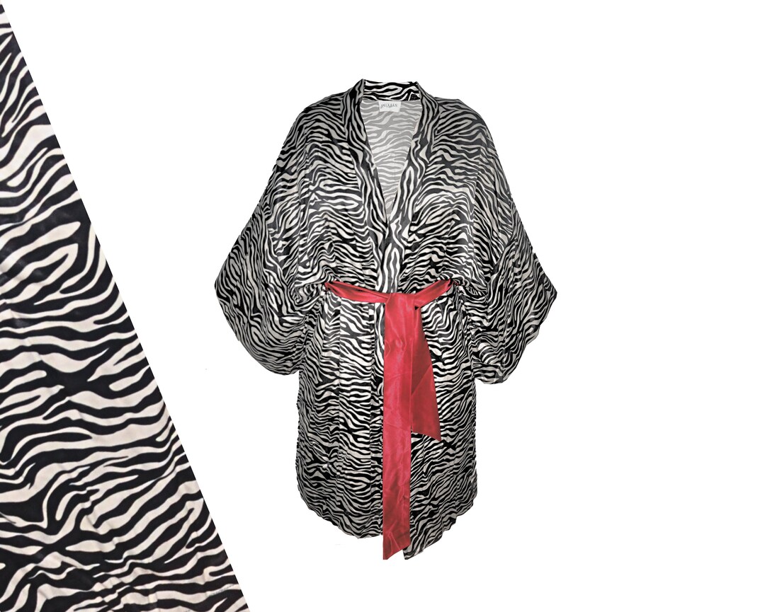 Zebra Print Kimono With Red Belt – Bold Animal Print Robe – Statement ...