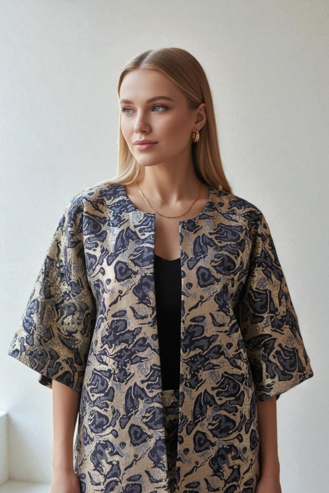 Gold & Black Brocade Kimono Jacket: Handmade Boho Statement Robe - Etsy