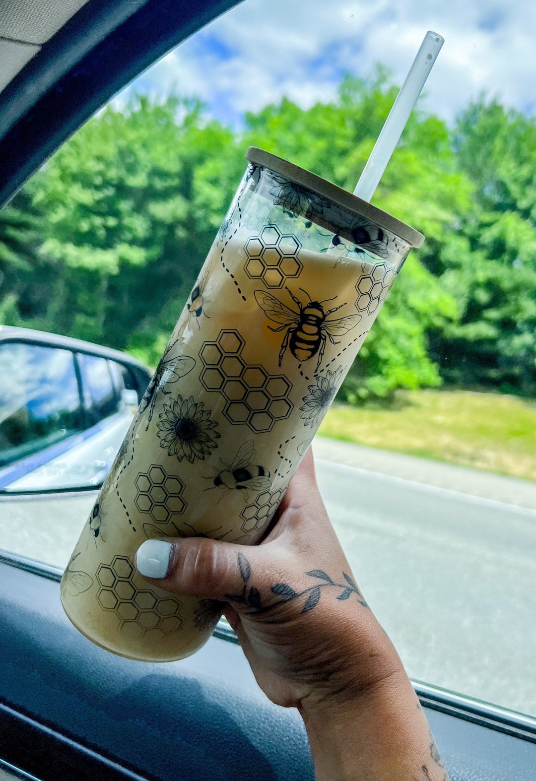 Bumble Bee Tumbler-aesthetic Tumbler-glass Tumbler-iced Coffee - Etsy