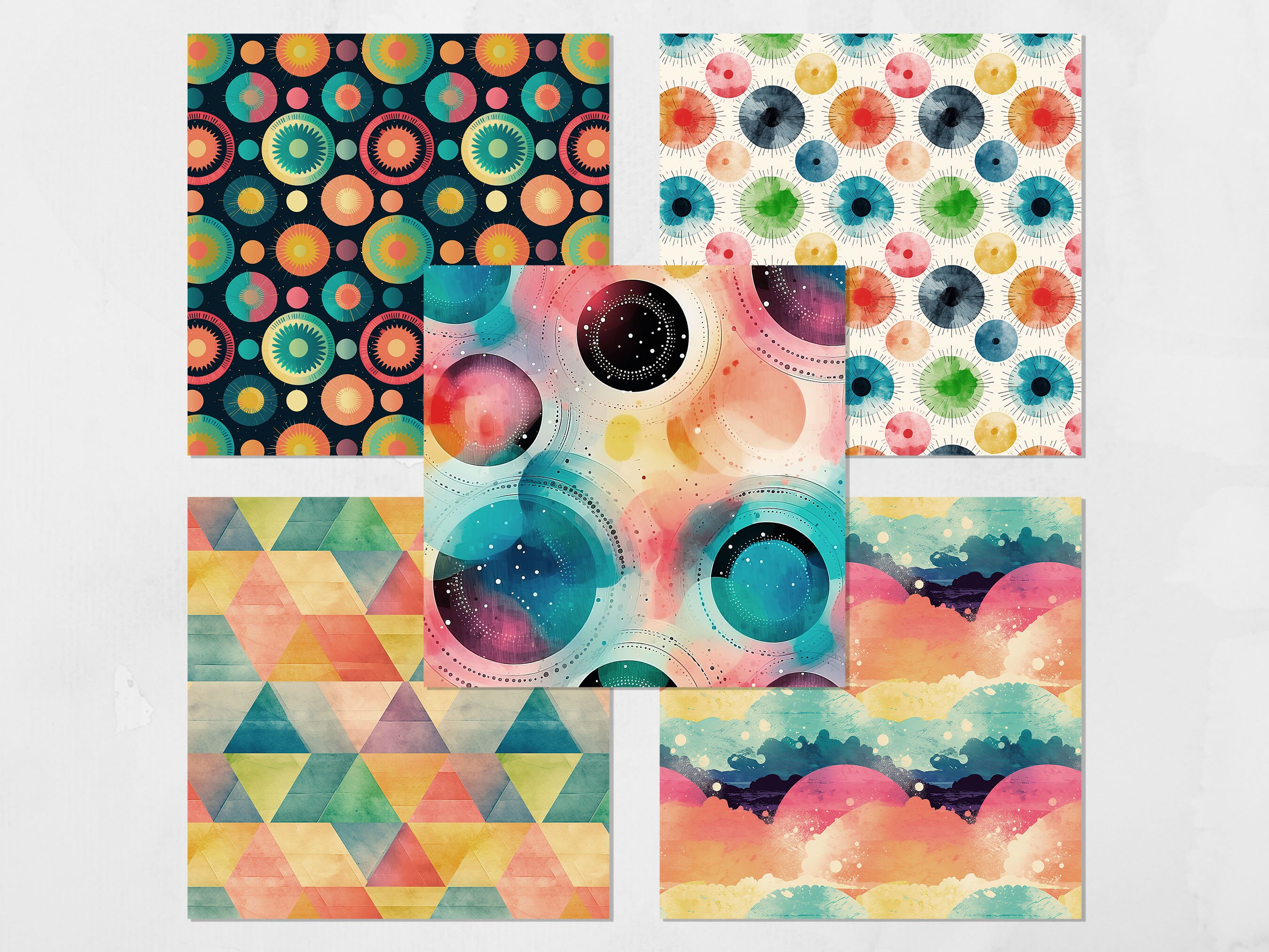 Retro Rainbow High Resolution Digital Paper Pack for Scrapbooking or ...