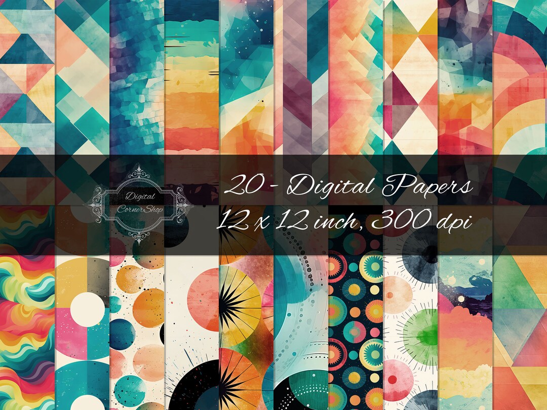 Retro Rainbow High Resolution Digital Paper Pack for Scrapbooking or ...