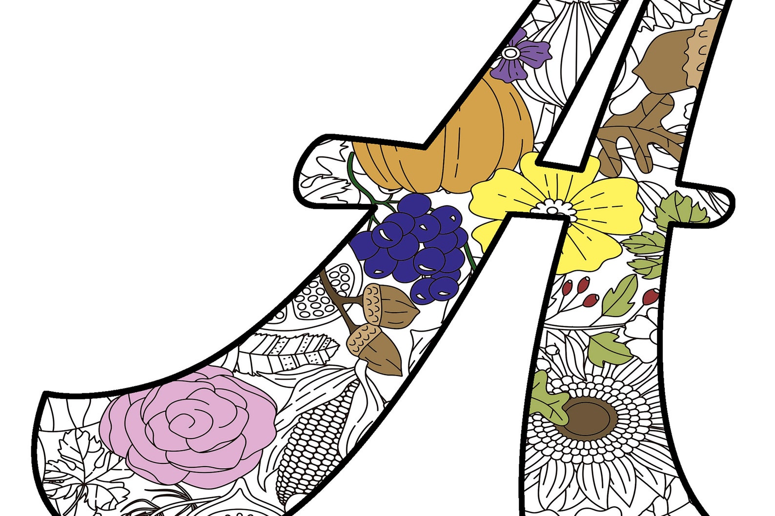 Floral Alphabet Coloring Book. Instant Download of 37 Coloring Letters ...