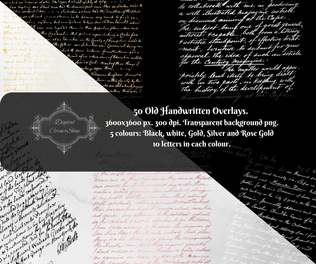 50 Old Handwritten Overlays in Gold, Rose Gold, Silver, Black and White ...
