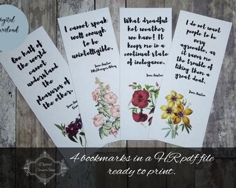 Jane Austen Inspirational Bookmark Set With Holder Cottage Shabby Chic ...