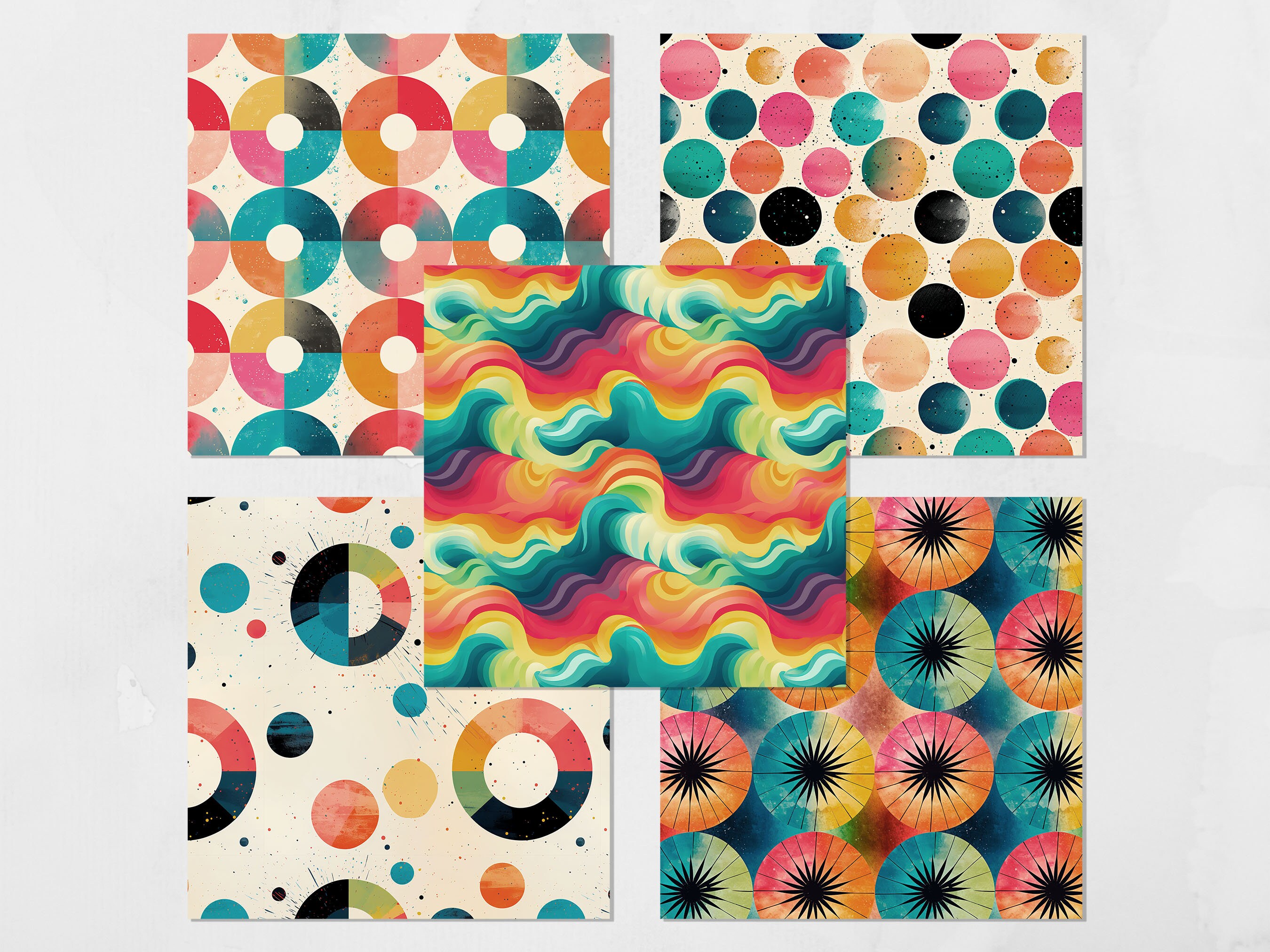 Retro Rainbow High Resolution Digital Paper Pack for Scrapbooking or ...