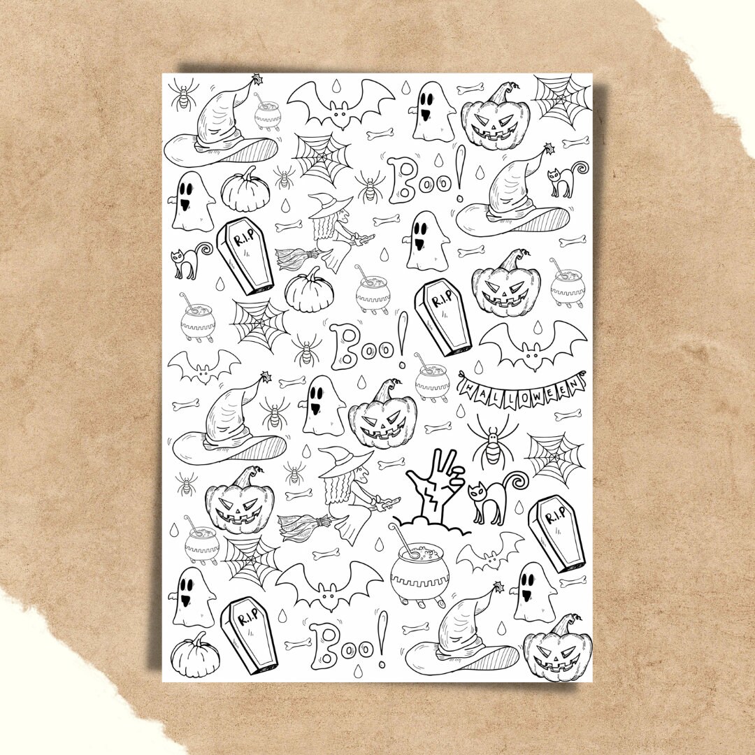 Printable Halloween Doodle Colouring Sheet A4 | Adult & Kids - Etsy