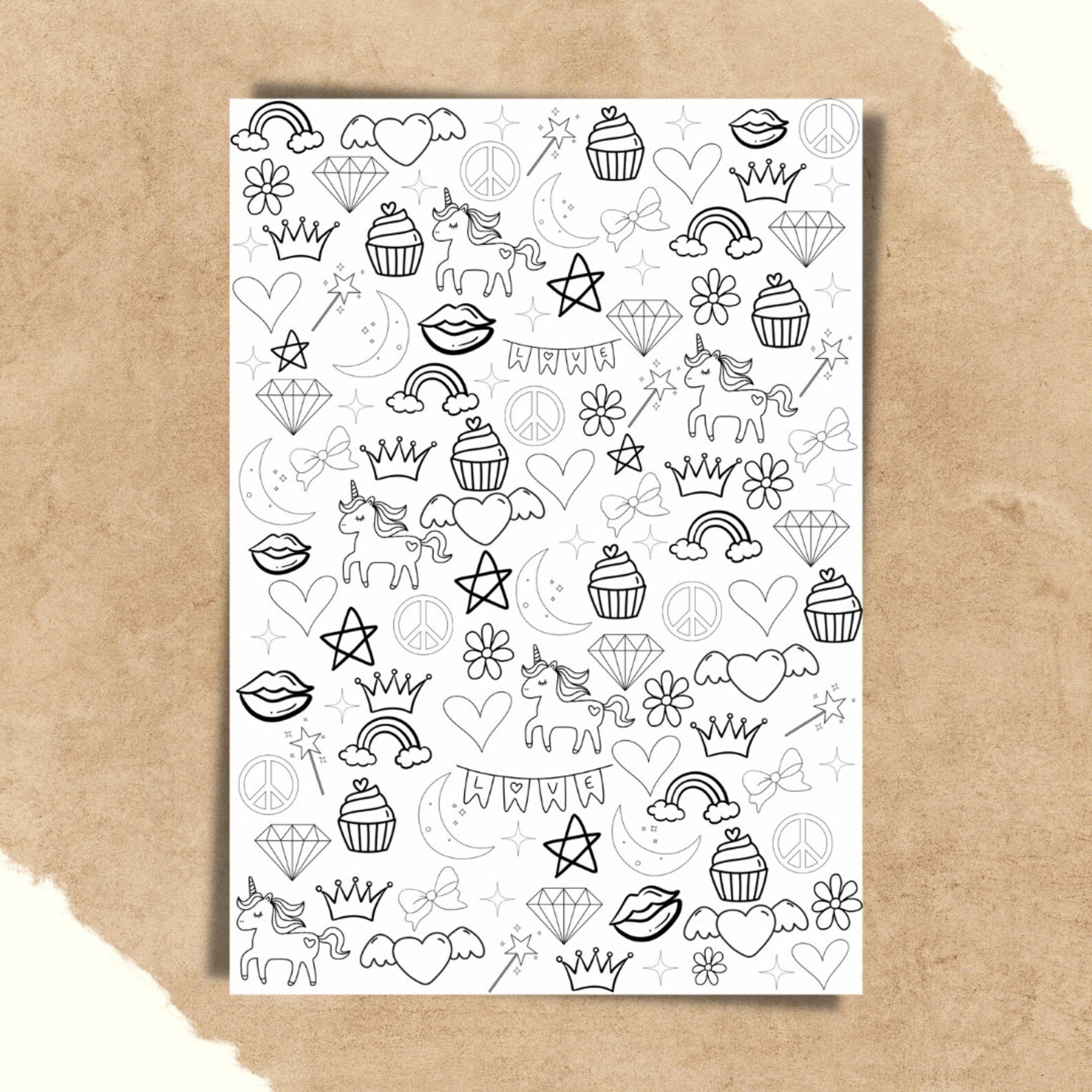 Printable Girly Doodle Colouring Sheet A4 | Adults and Kids - Etsy