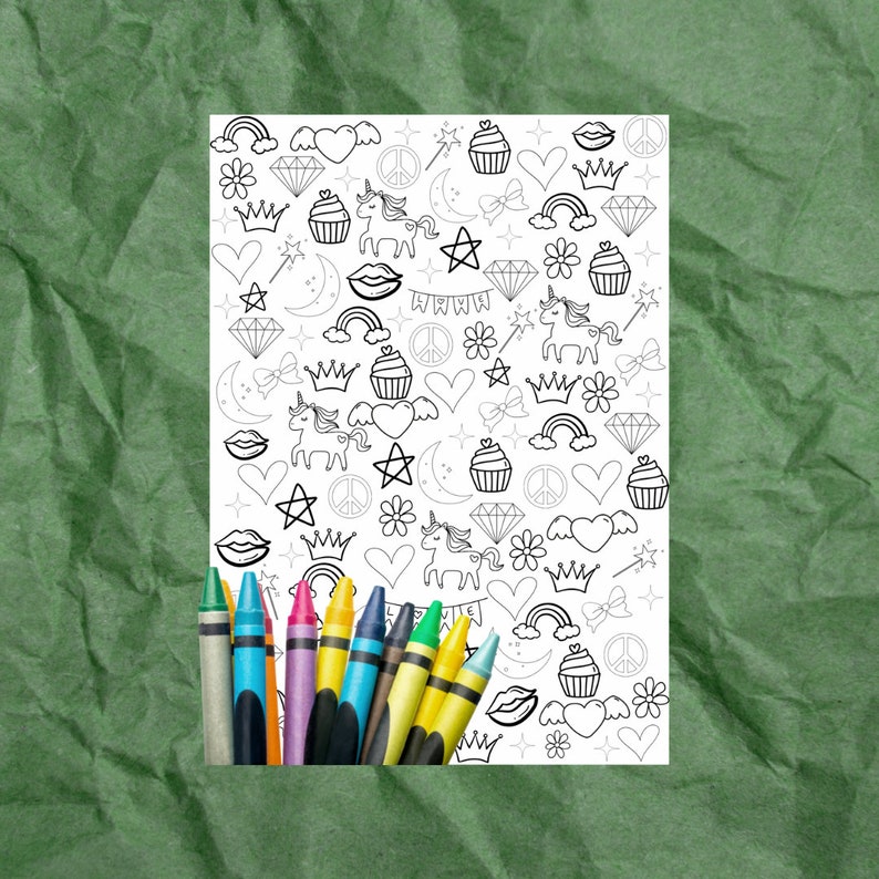 Printable Girly Doodle Colouring Sheet A4 | Adults and Kids - Etsy