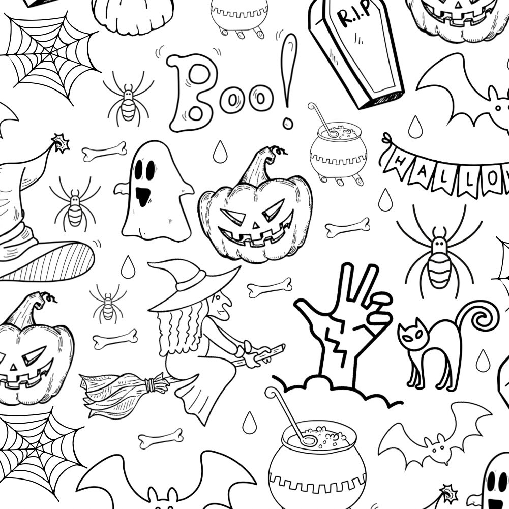 Printable Halloween Doodle Colouring Sheet A4 | Adult & Kids - Etsy