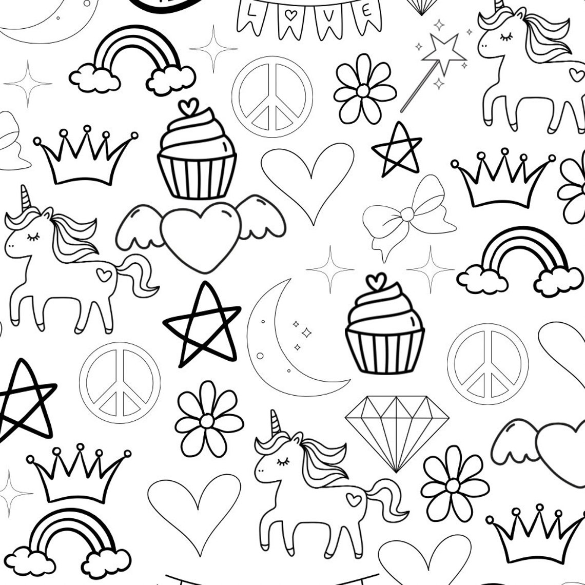 Printable Girly Doodle Colouring Sheet A4 | Adults and Kids - Etsy