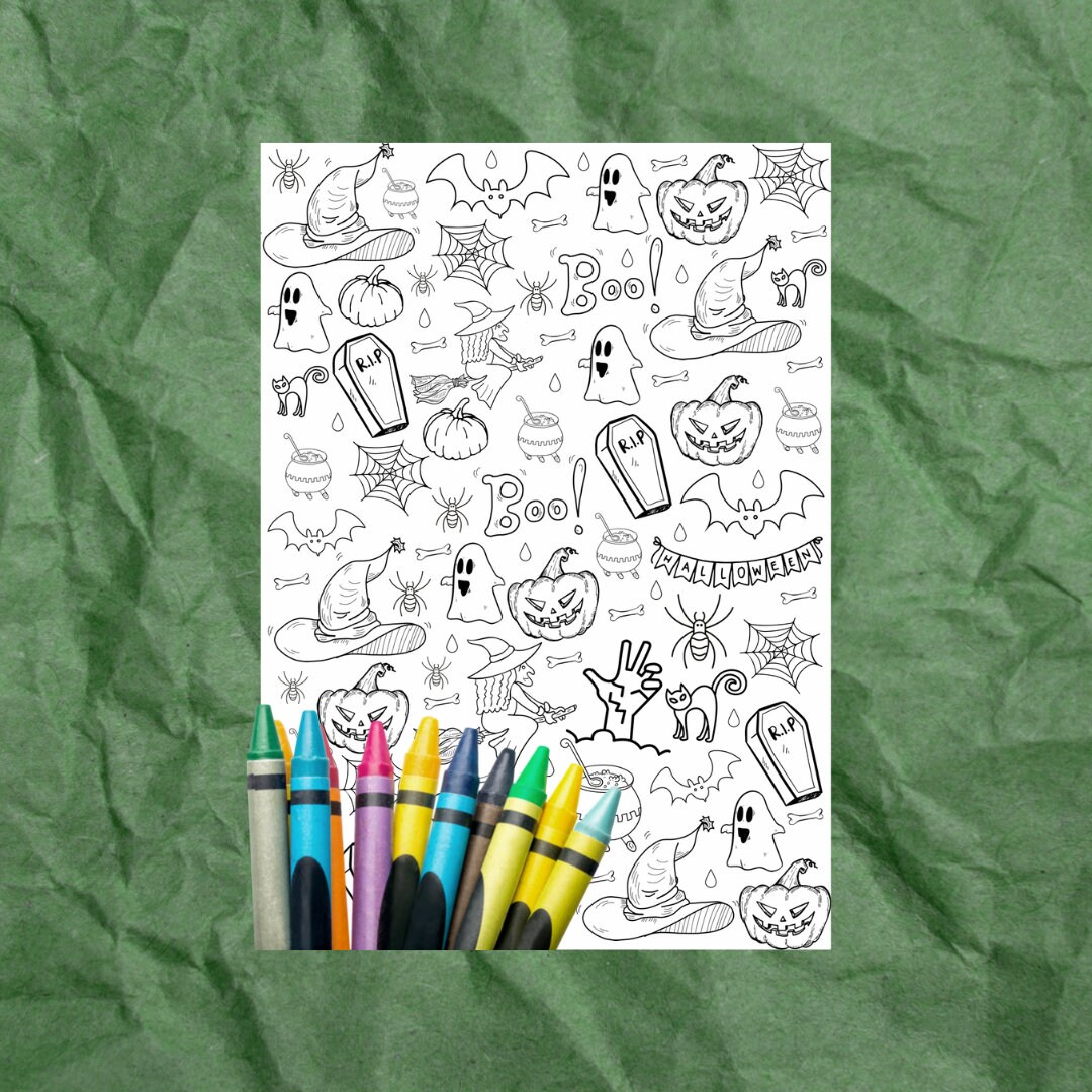 Printable Halloween Doodle Colouring Sheet A4 | Adult & Kids - Etsy