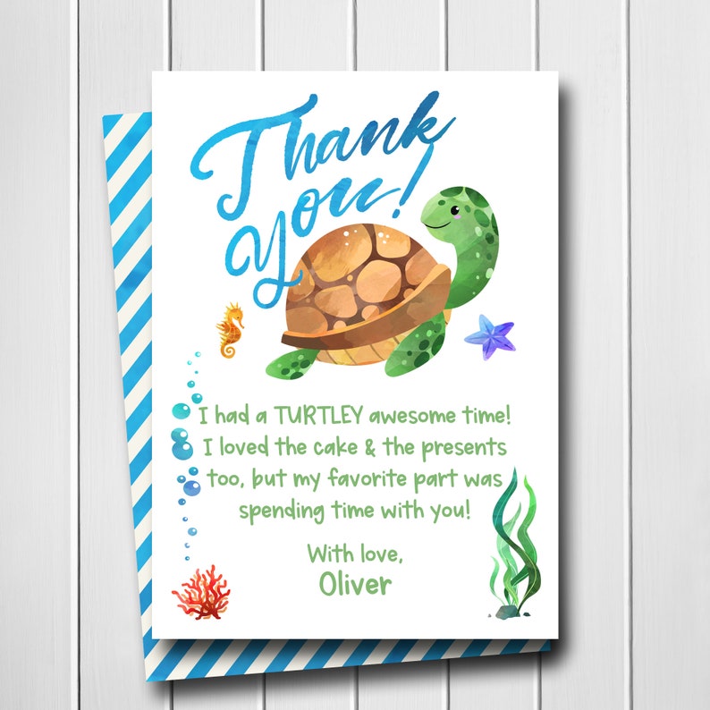 Turtle Birthday Thank You Card Turtle Thank You Card Turtle - Etsy