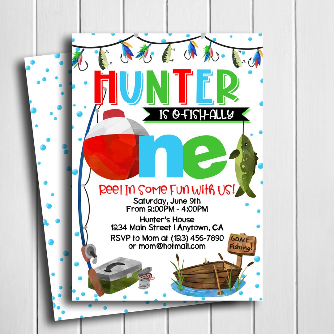 Ofishally One Invitation, Fishing Birthday Invitation Digital, Fishing ...