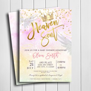 Heaven Sent Baby Shower Invitation, Baby Shower Invitation, Angel Wings ...
