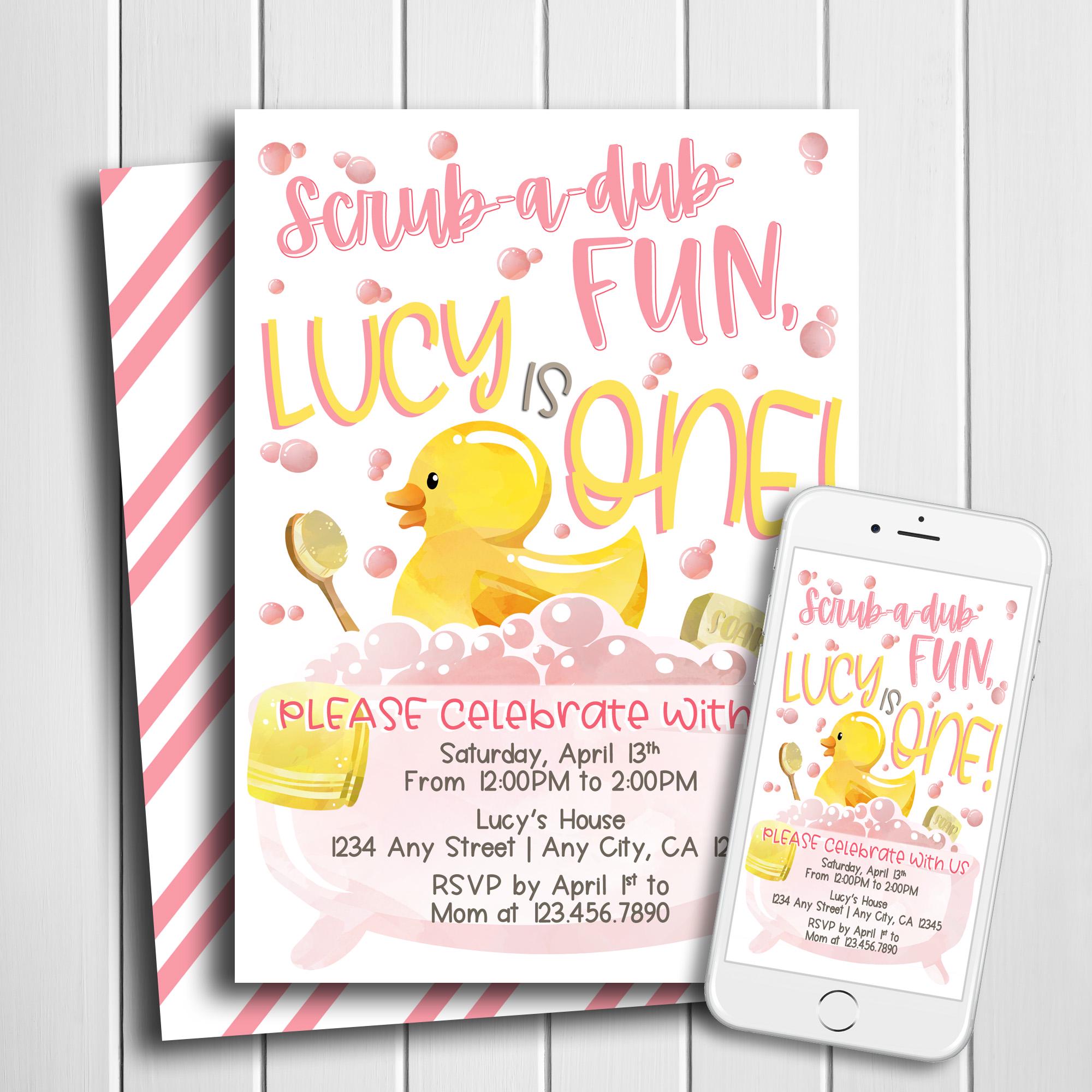 Rubber Ducky Invitation, Rubber Ducky First Birthday Invitation, Duck ...