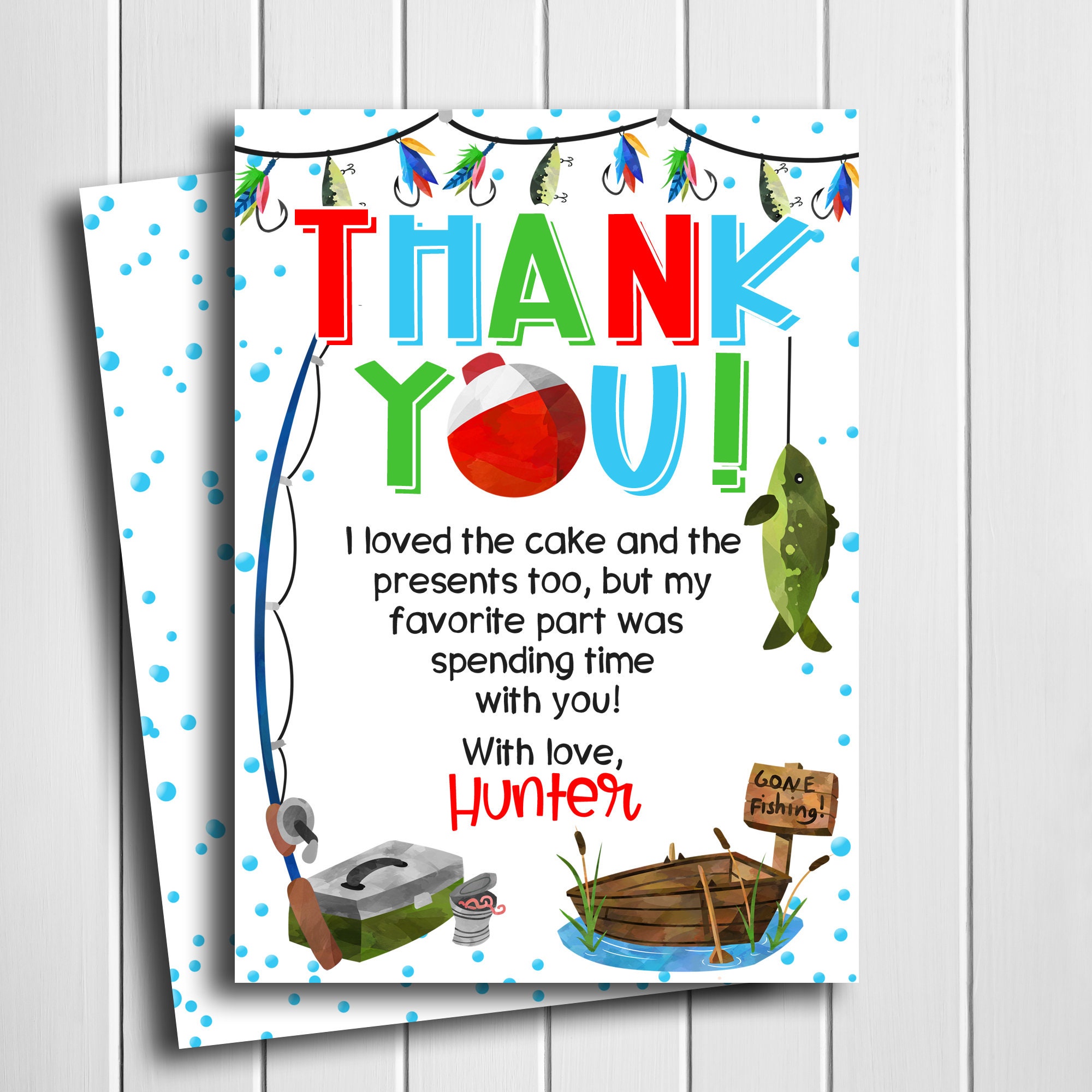 Fishing Birthday Thank You Card, Fishing Thank You Card Digital ...