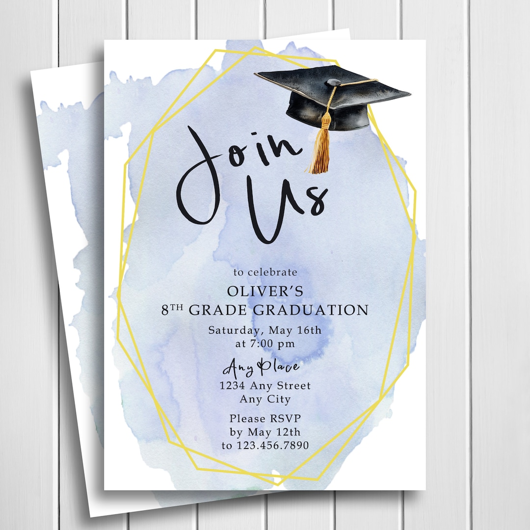 Graduation Party Invitation for Her, 8th Grade Grad Invitation for Him ...