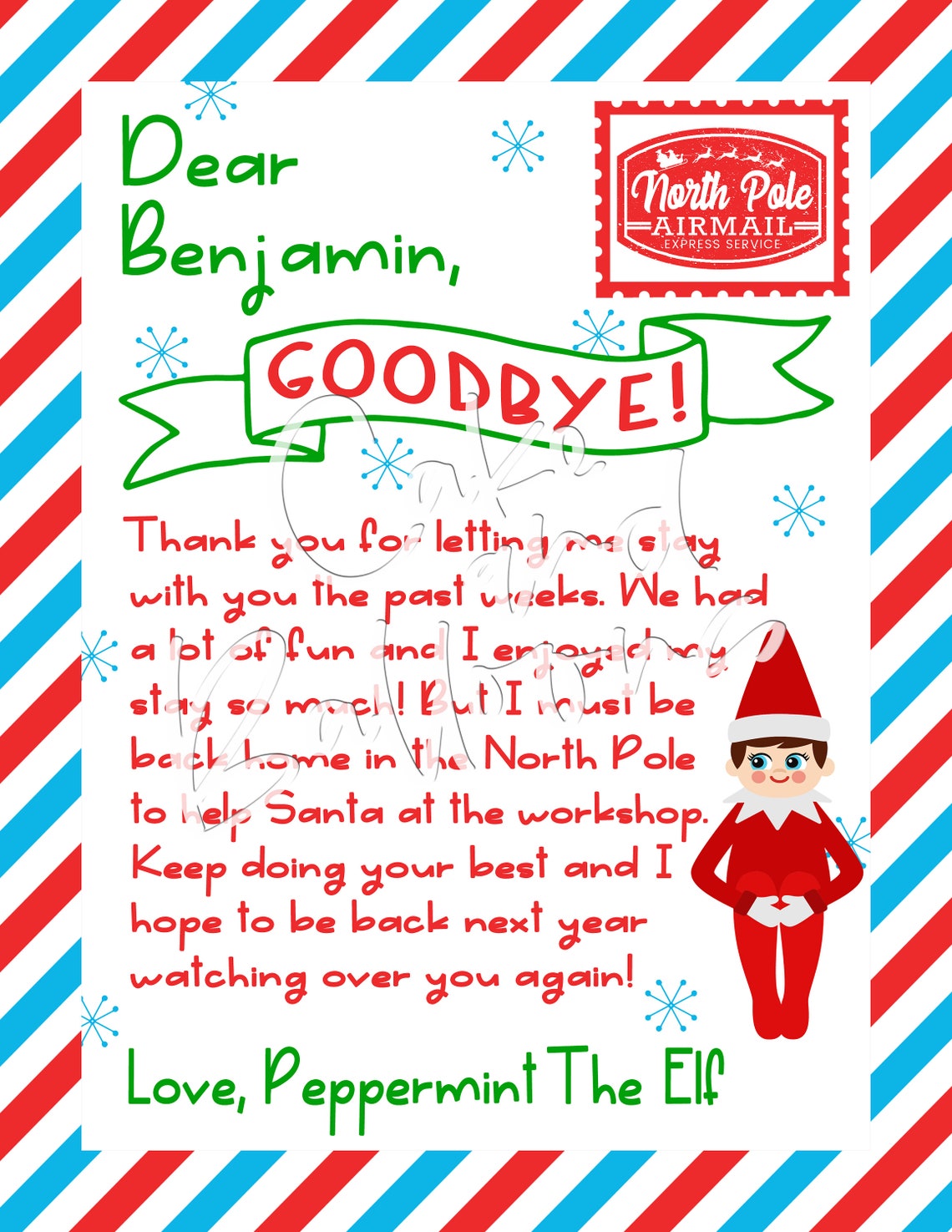 Elf Letter Personalized Letter from Elf Goodbye Elf Letter | Etsy