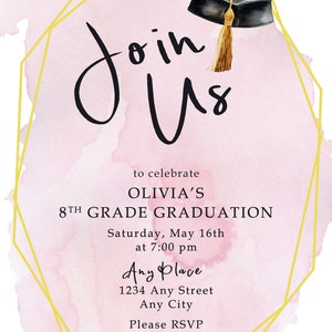 Graduation Party Invitation for Her, 8th Grade Grad Invitation for Him ...