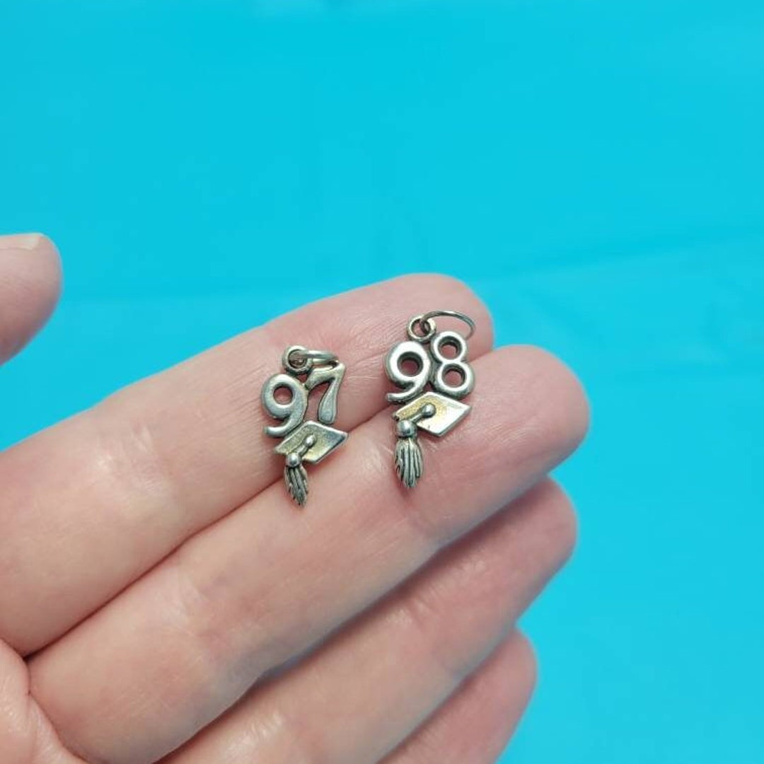 Vintage Sterling Silver Graduation Year 1997 1998 97 98 Charm Pendant ...
