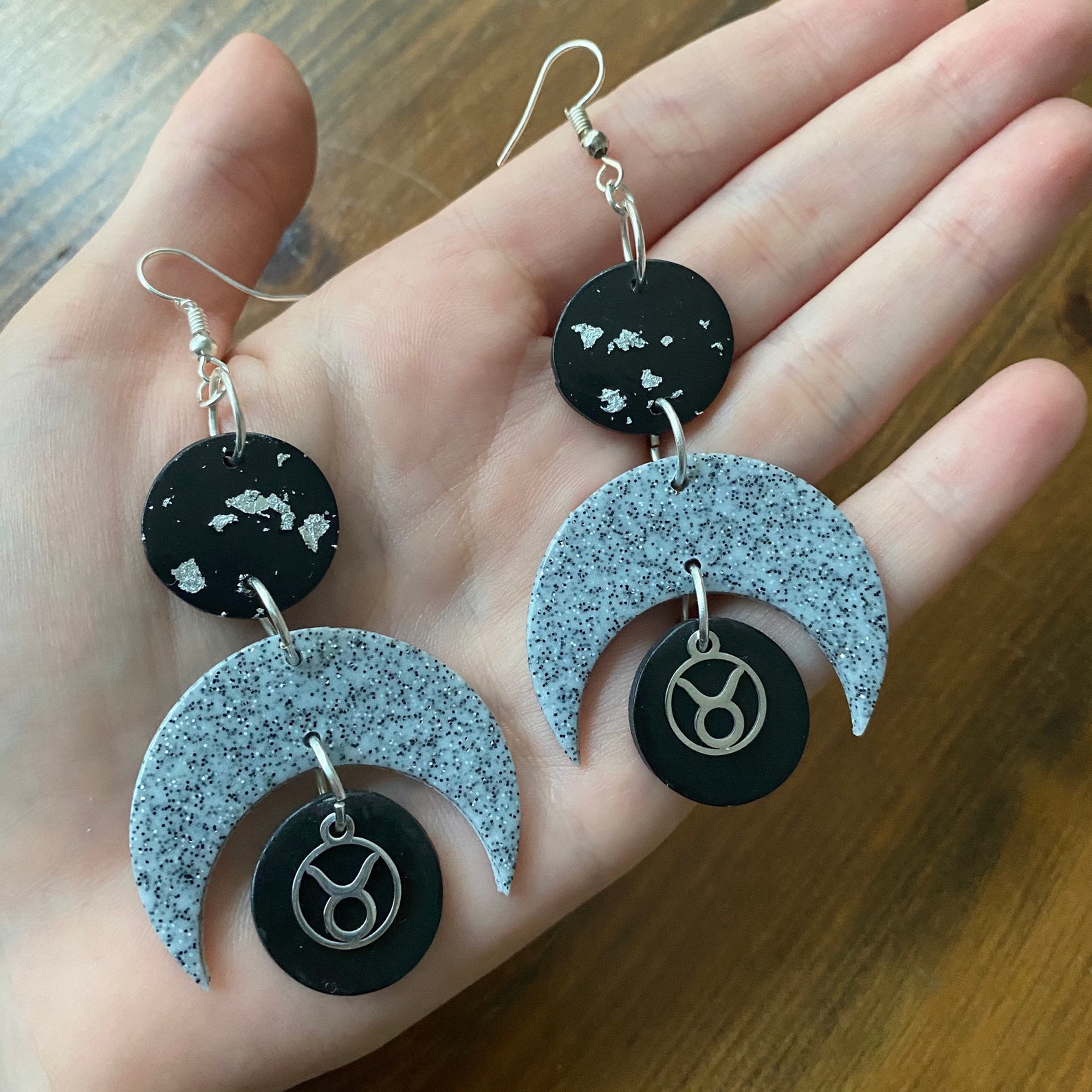 Custom Made Polymer Clay Dangle Earrings Handmade Zodiac Sign Etsy