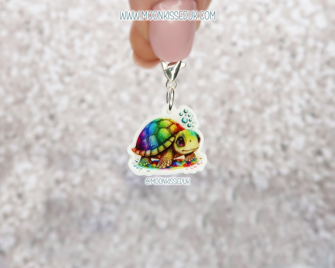 Rainbow Turtle Charm, Turtle With Lobster Clasp, Turtle Stitch Marker ...