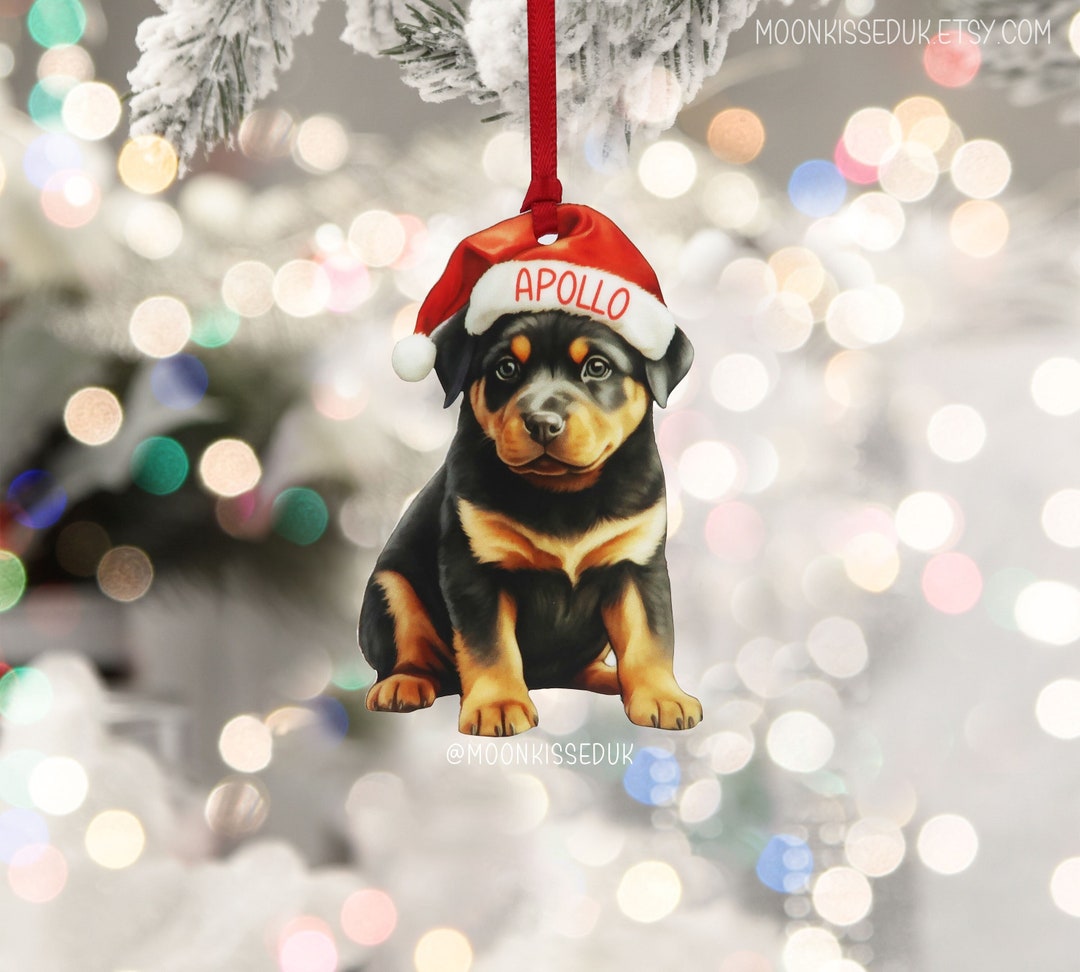 Personalised Rottweiler Christmas Ornament, Rottweiler With Santa Hat ...