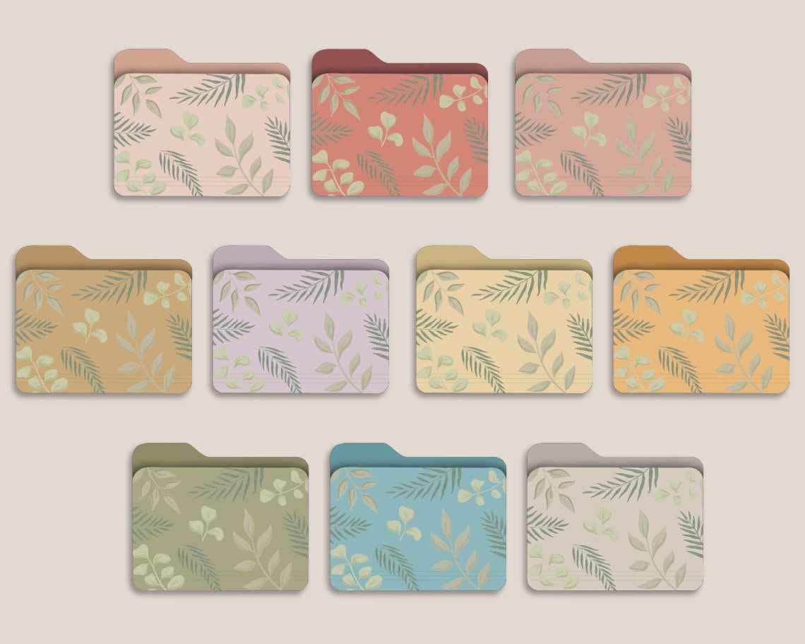 Desktop Folder Leaves File Icons MAC or PC Boho Neutral Folder Icons ...