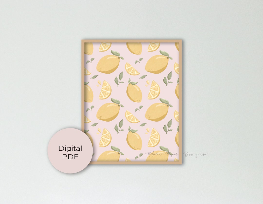 Lemon Pattern Art Print PINK Digital PNG File ONLY - Etsy