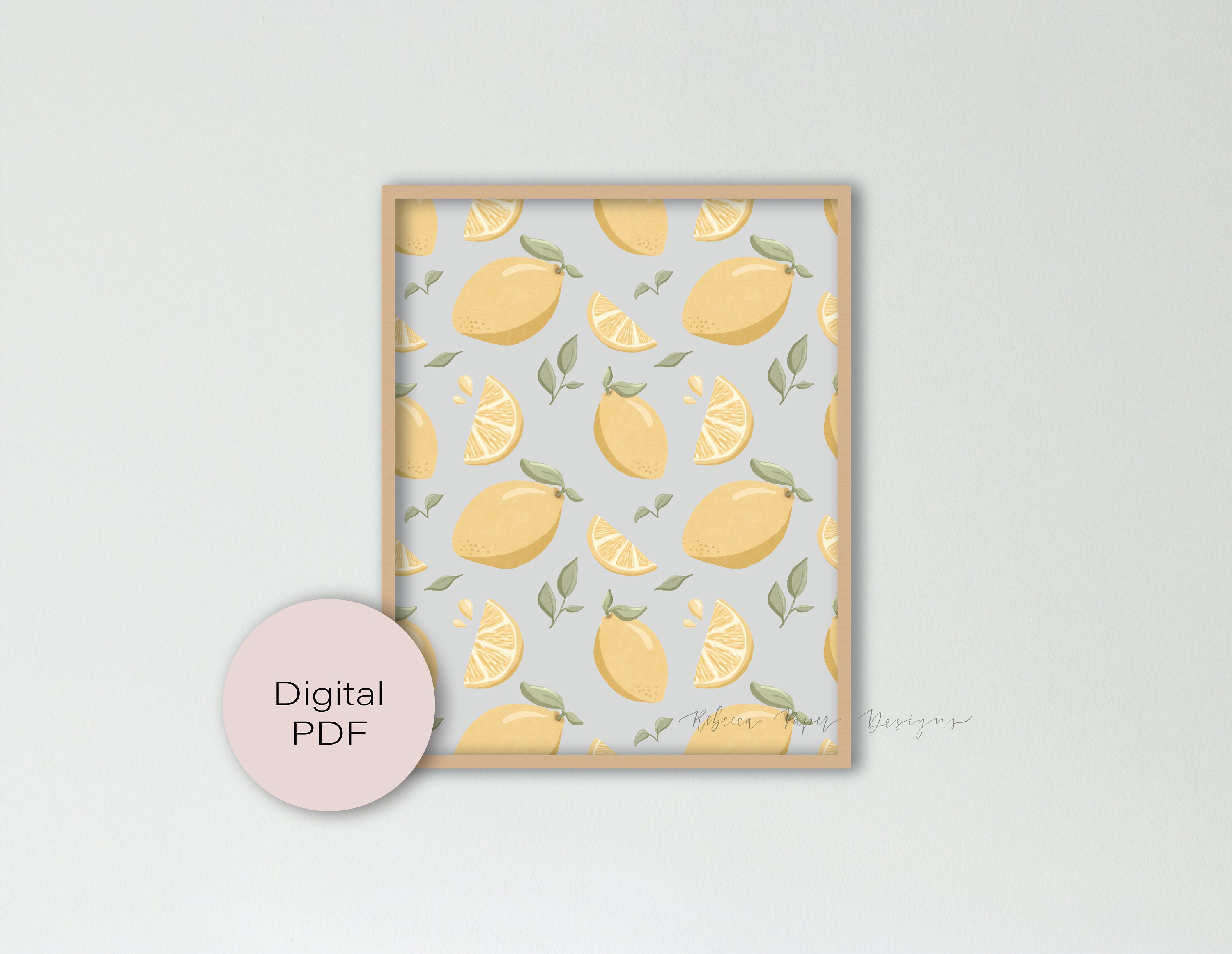 Lemon Pattern Art Print PINK Digital PNG File ONLY - Etsy