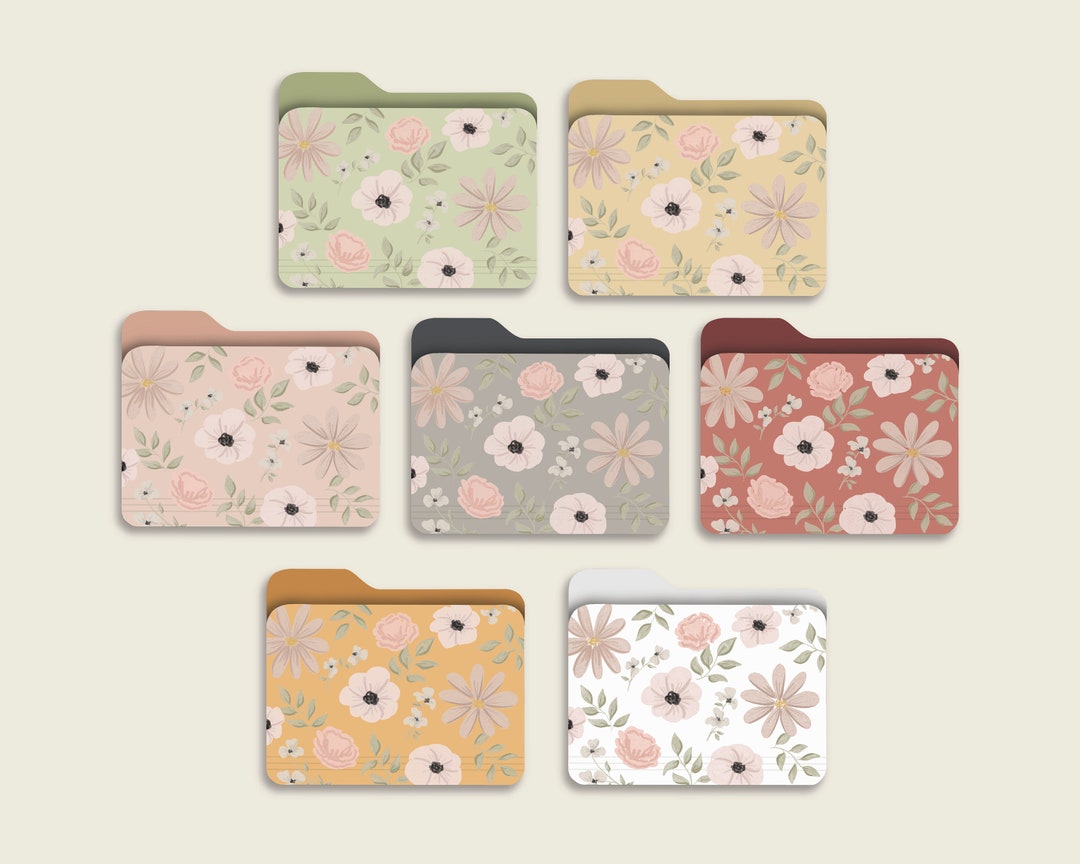 Desktop Folder Floral File Icons - MAC or PC || Boho Neutral Floral ...