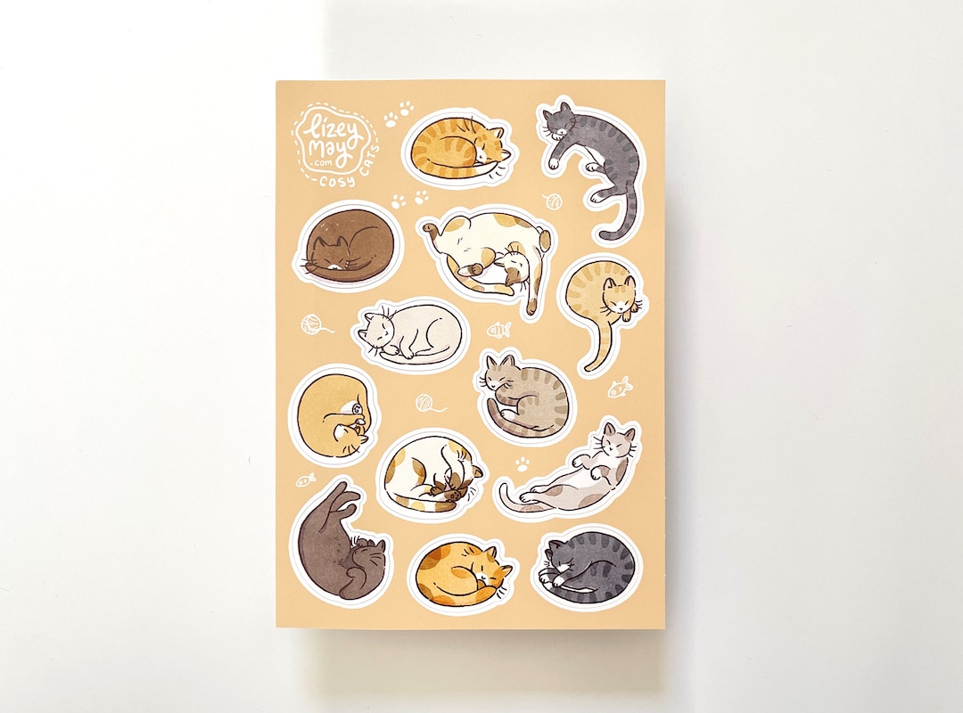 Cosy Cats Sticker Sheet, Kawaii Stickers for Journal, Planner ...