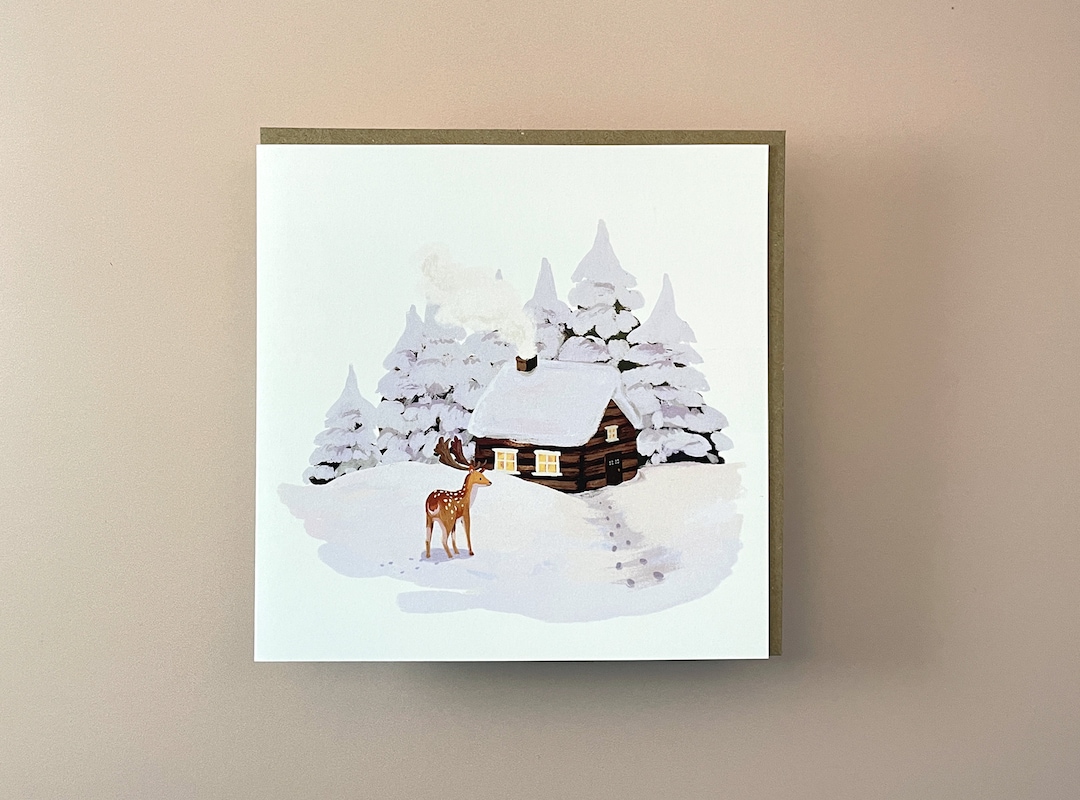 Snow Cabin Christmas Card | Xmas Cards | Christmas Cards | Winter Card ...