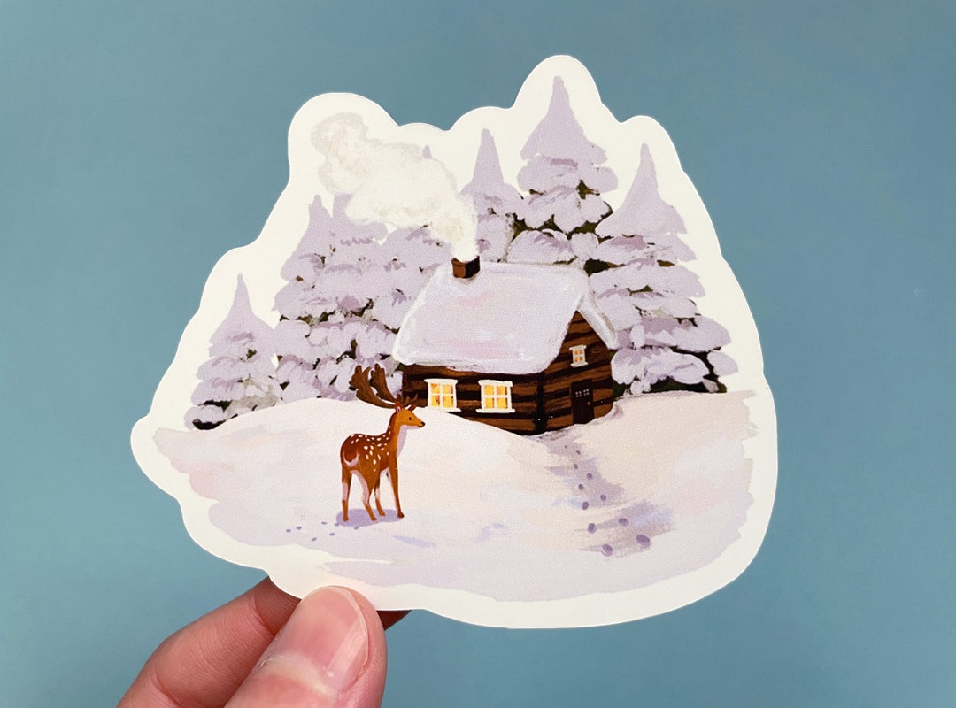 Snow Cabin Sticker | Envelope Sticker | Cute Die Cut Stickers | Large ...