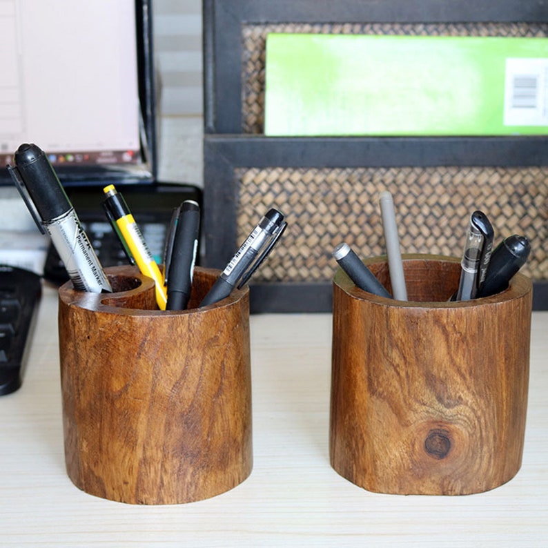 Handmade Vintage Wood Pen Holder for Desk Rustic Pencil | Etsy