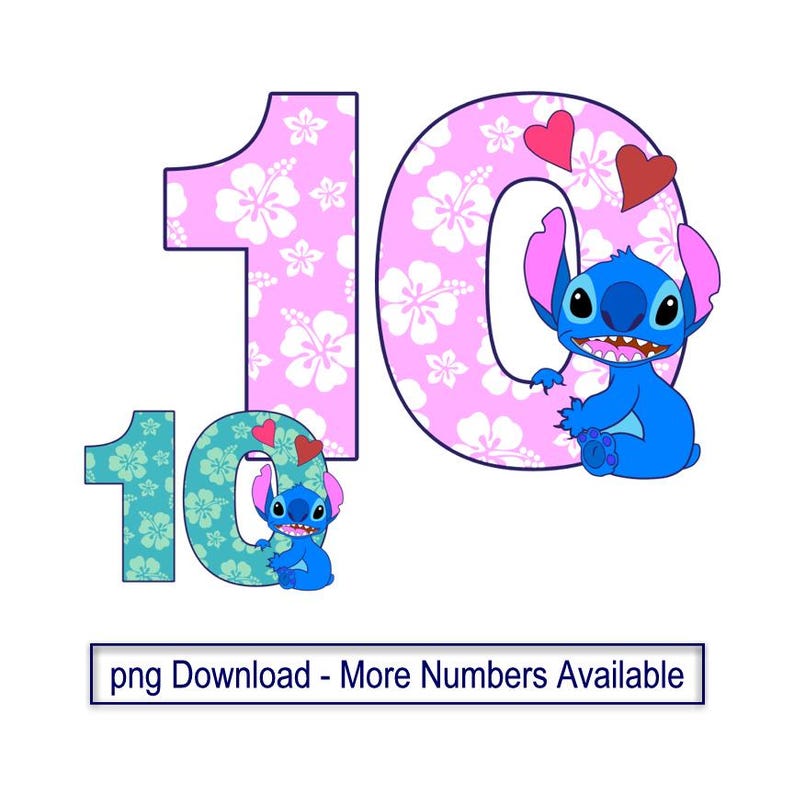 Stitch Birthday Age 10 PNG Download instantâneo pronto para imprimir ...