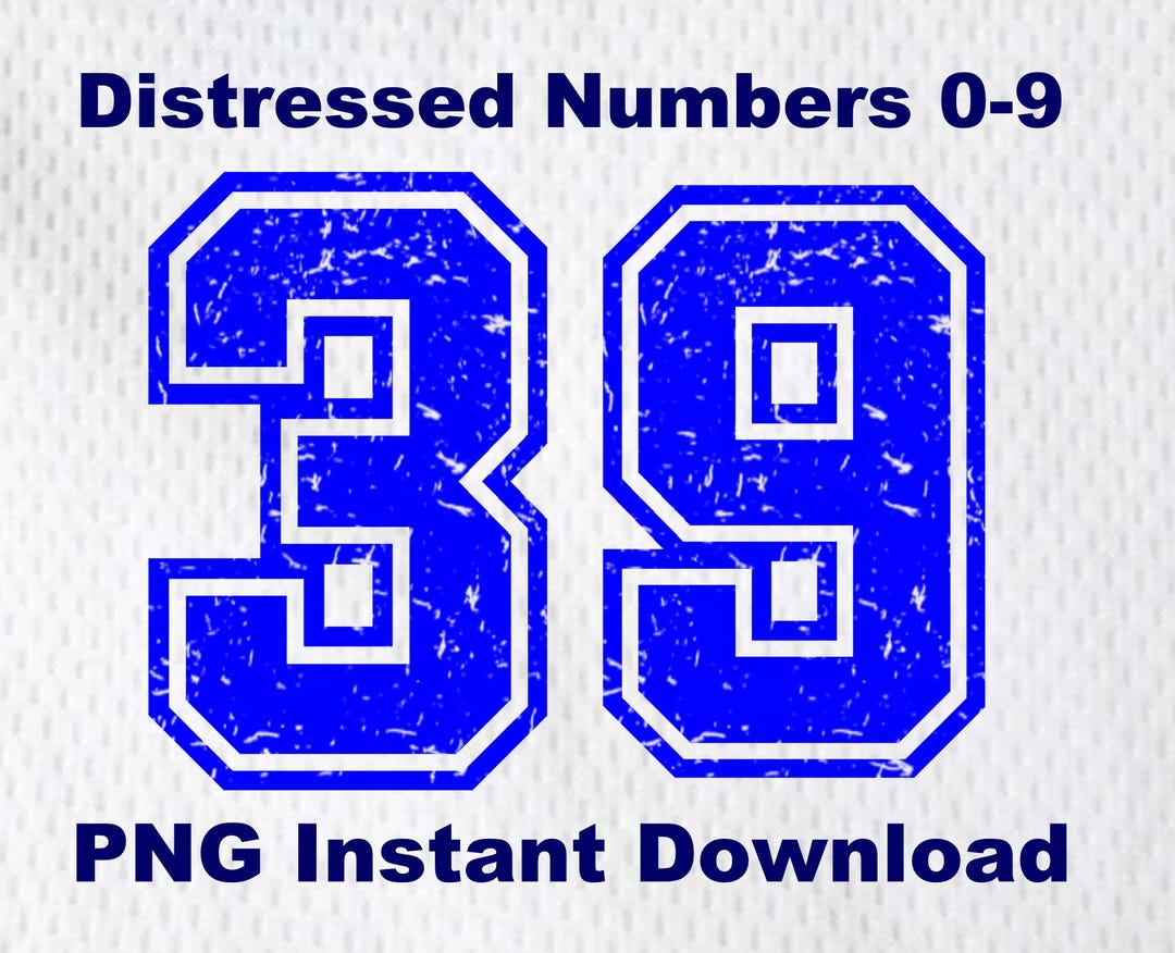Varsity Numbers PNG Blue Grunge Distressed Numbers 0-9 Instant Download ...