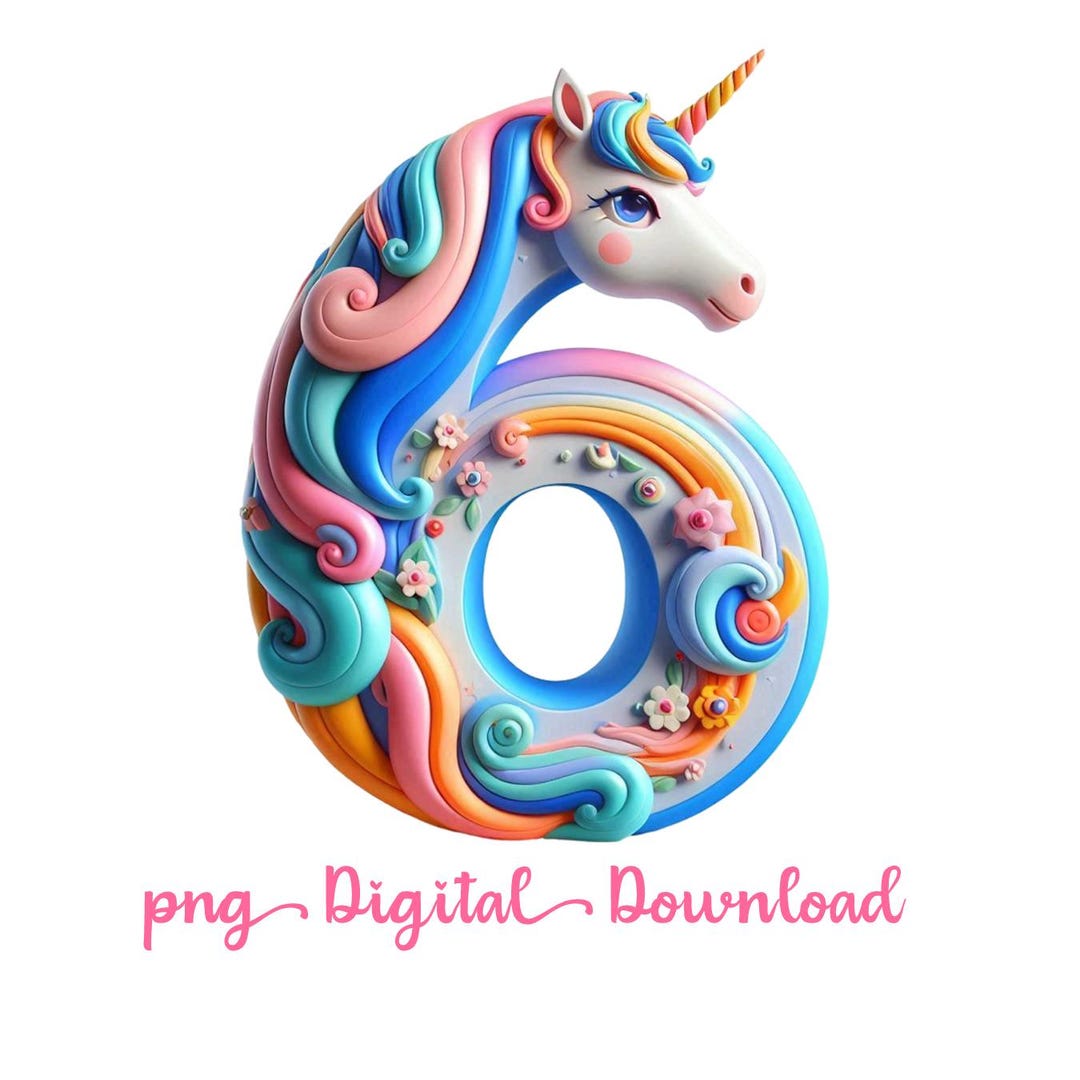 Birthday Unicorn Age 6 - Digital Download Printable Graphic Transparent ...