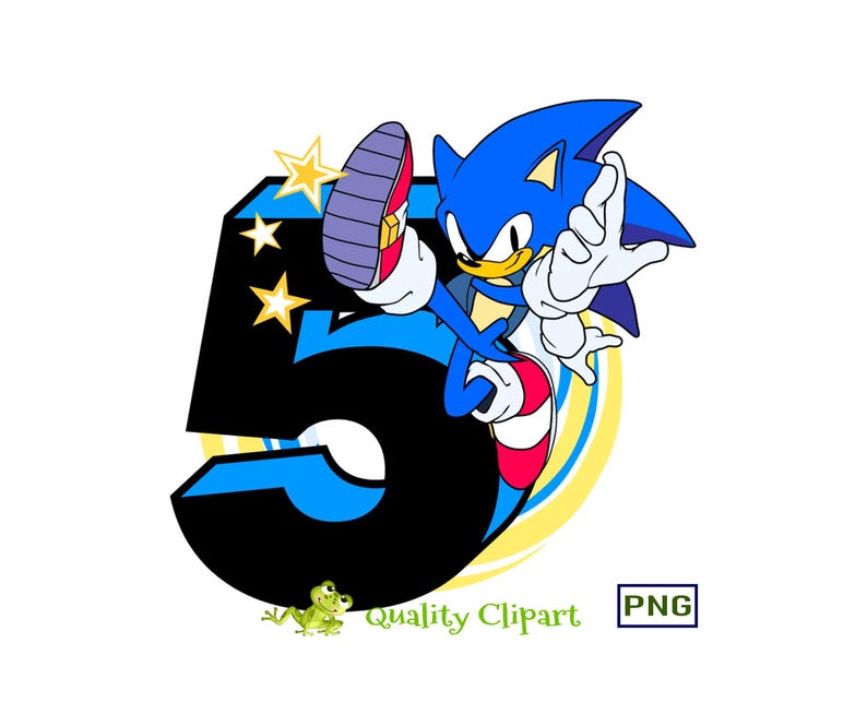 Sonic Birthday PNG Age 5 Instant Download Ready to Print for Shirt, Bag ...