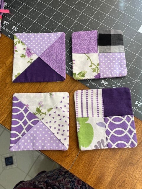 SET OF FOUR Coasters, Fabric, Glass, Patchwork, Machine Washable ...