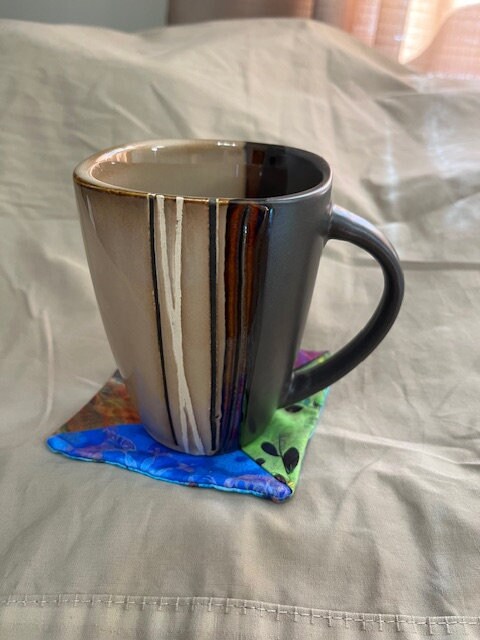 SET OF FOUR Coasters, Fabric, Glass, Patchwork, Machine Washable ...