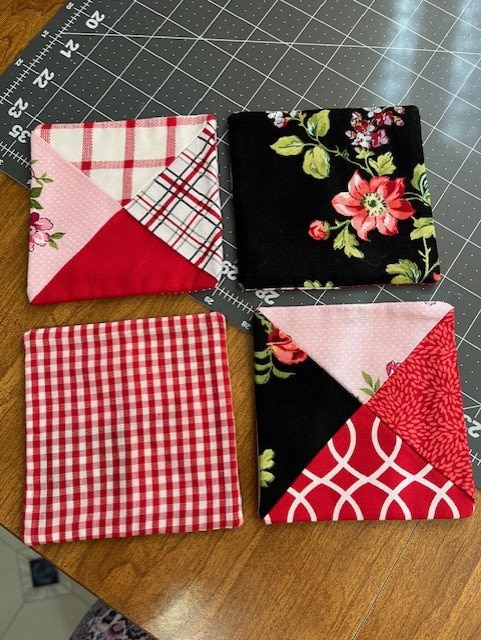 SET OF FOUR Coasters, Fabric, Glass, Patchwork, Machine Washable ...