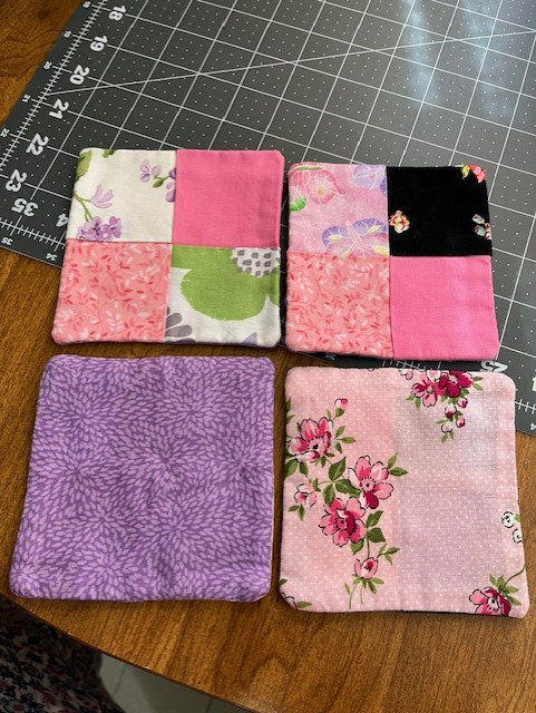 SET OF FOUR Coasters, Fabric, Glass, Patchwork, Machine Washable ...