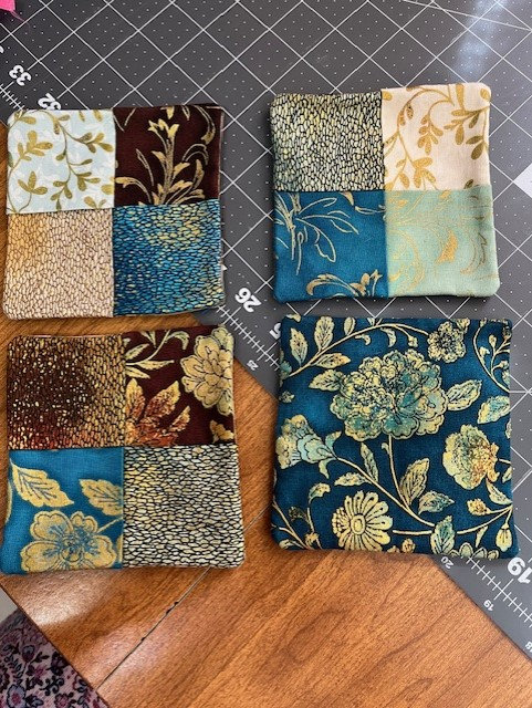 SET OF FOUR Coasters, Fabric, Glass, Patchwork, Machine Washable ...